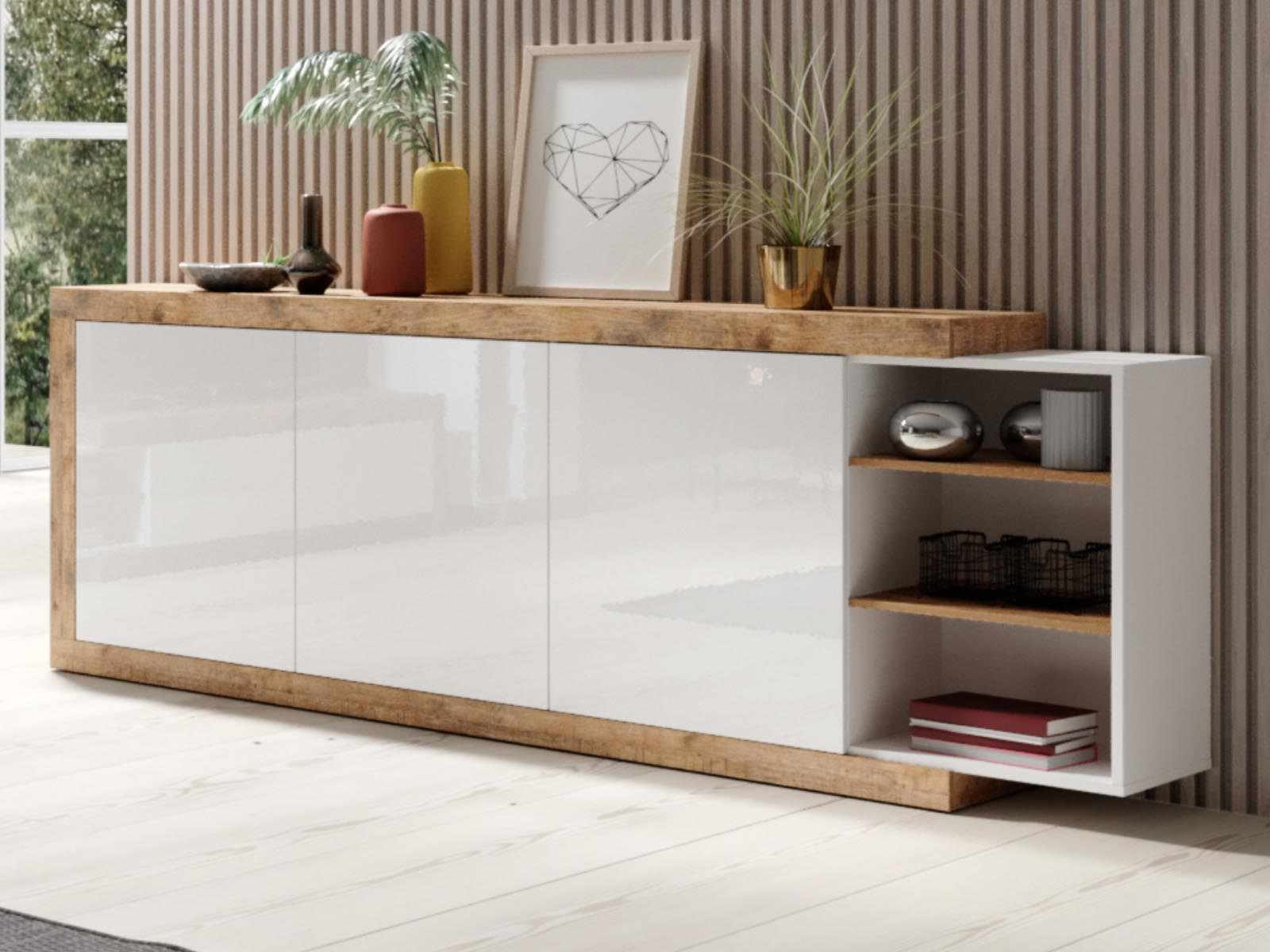 Buffet/bahut SARINO 4 portes chêne canyon