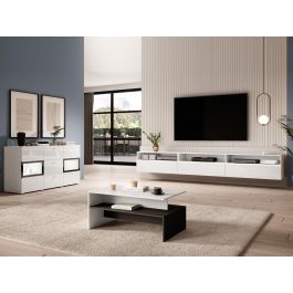 Salon BABEL II 5 portes 3 tiroirs blanc/blanc laqué avec led