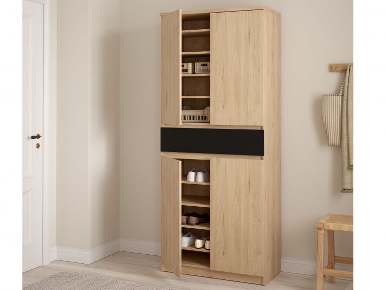 Armoire à chaussures NARIBA 4 portes chêne jackson/noir